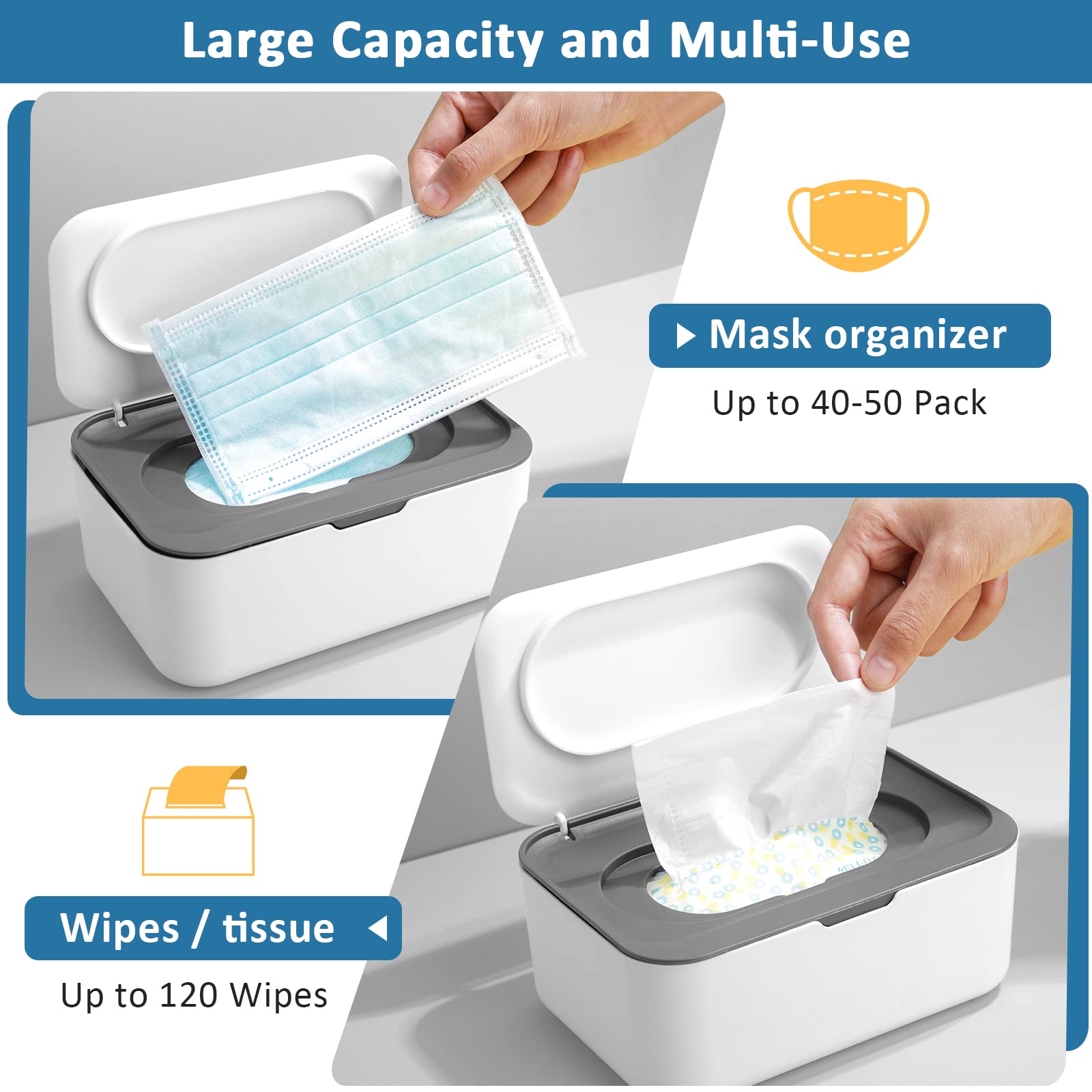 3 Pieces Baby Wipes Dispenser Wipes Case Baby Wipe Holder Container with Sealing Design Refillable Box Keeps Wipes Fresh Easy Open and Close for Bathroom Baby Nursery