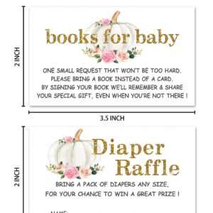 Pumpkin Floral Baby Shower Invitation Set, Books For Baby, Thank You, Diaper Raffle, Fill In Invites Cards,Each Design 25 Cards & Envelopes (Total 100 Cards) – (b011-taozhuang)