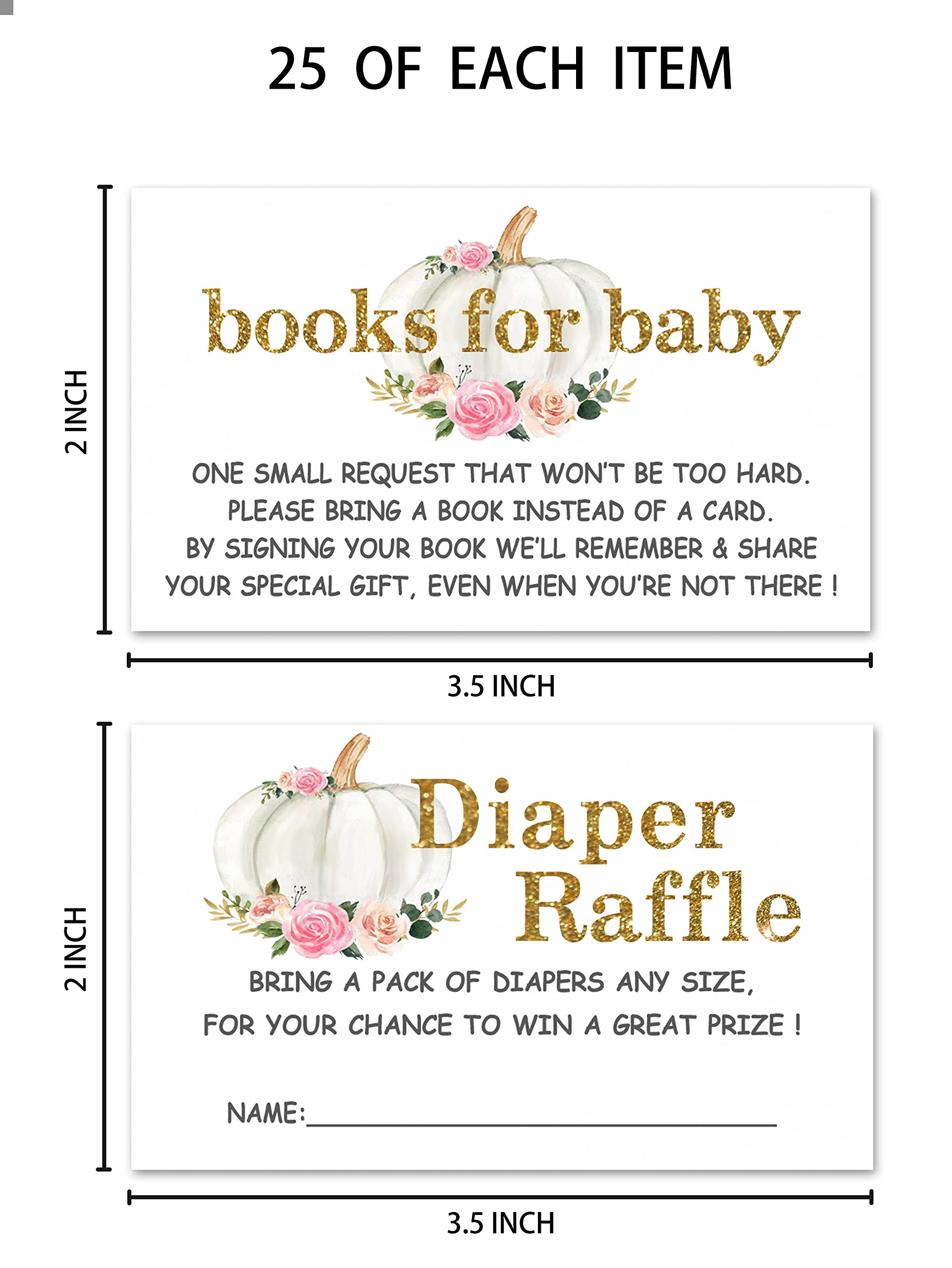 Pumpkin Floral Baby Shower Invitation Set, Books For Baby, Thank You, Diaper Raffle, Fill In Invites Cards,Each Design 25 Cards & Envelopes (Total 100 Cards) – (b011-taozhuang)