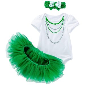 agqt baby girls 1st st.patricks day outfit set shamrock 3pcs skirt set short sleeve romper+tutu skirt +headband size 12-24 months