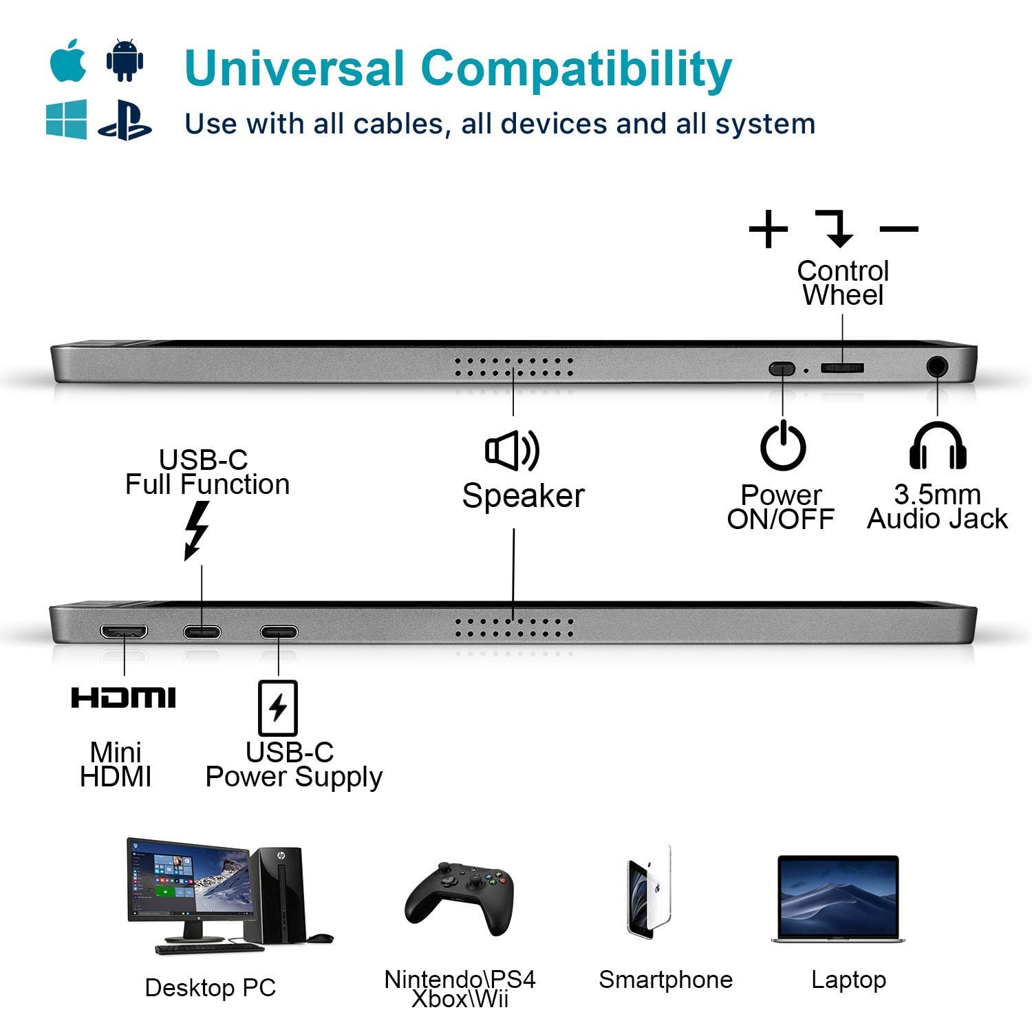 KYY 15.6'' Portable Monitor Bundle [Black & Gray] 1080P FHD USB-C Laptop Monitor HDMI Computer Display HDR IPS Gaming Monitor w/Smart Cover & Dual Speakers, for Laptop PC MAC Phone PS4 Xbox Switch