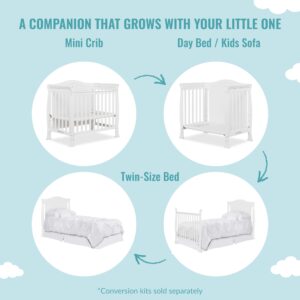 Dream On Me Addison Full Panel 4-in-1 Convertible Mini Crib in White, JPMA Certified Baby Crib, Non-Toxic Finish, New Zealand Pinewood, Low to Floor Design