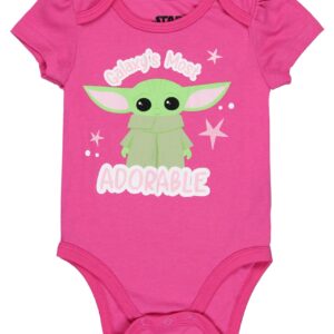 Happy Threads Star Wars Infant Baby Girls Come to The Cute Side Grogu Baby Yoda One Piece Pajama Romper 3 Pack (0-3 Months) Pink