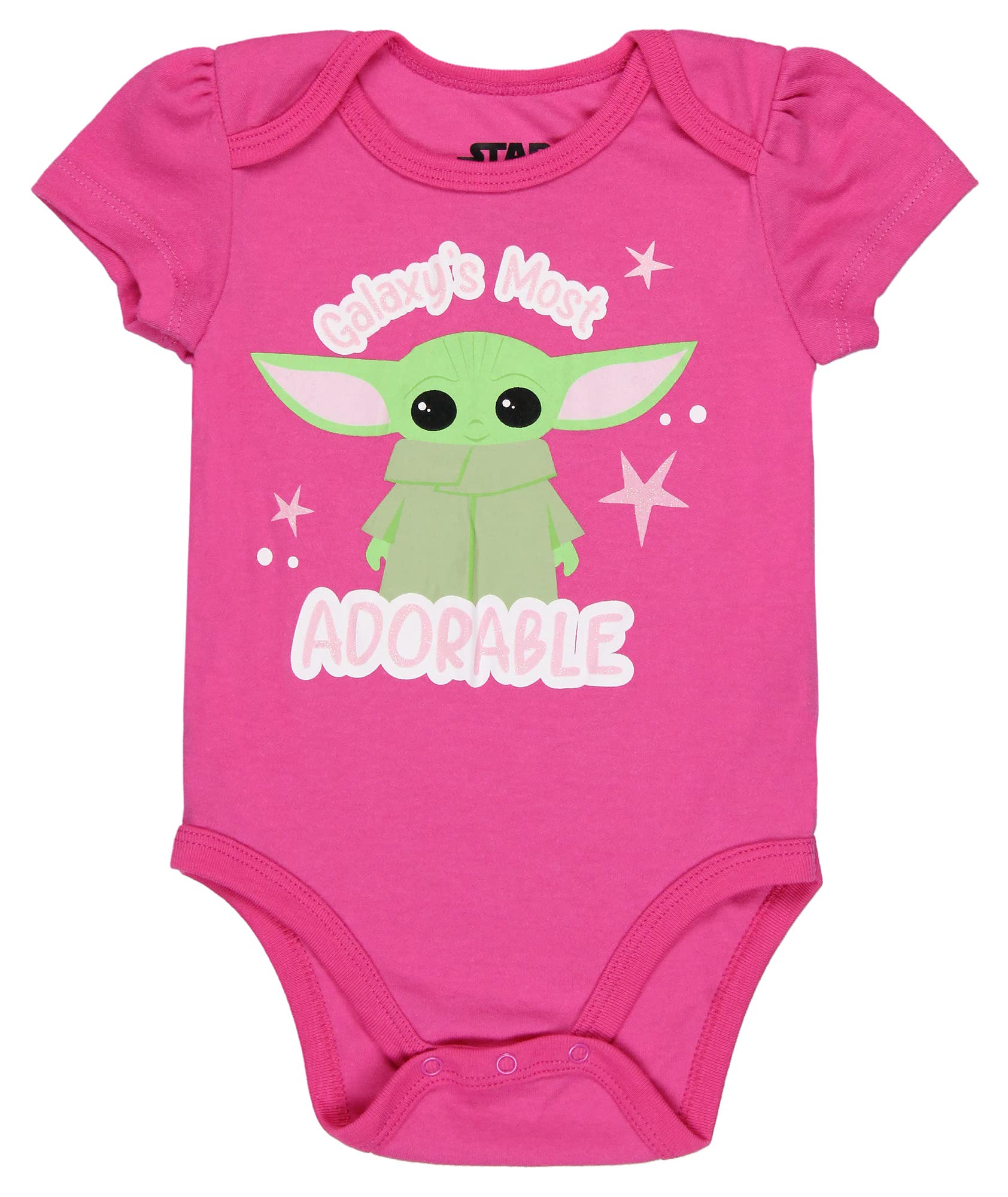 Happy Threads Star Wars Infant Baby Girls Come to The Cute Side Grogu Baby Yoda One Piece Pajama Romper 3 Pack (0-3 Months) Pink