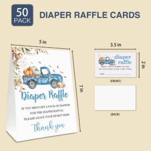 Yuansail Diaper Raffle Tickets For Baby Shower, Pumpkin Cart Themed Cards, Party Favors For Baby Showers Game Cards,1 Sign & 50 Cards Per Pack – (017-niaobu)