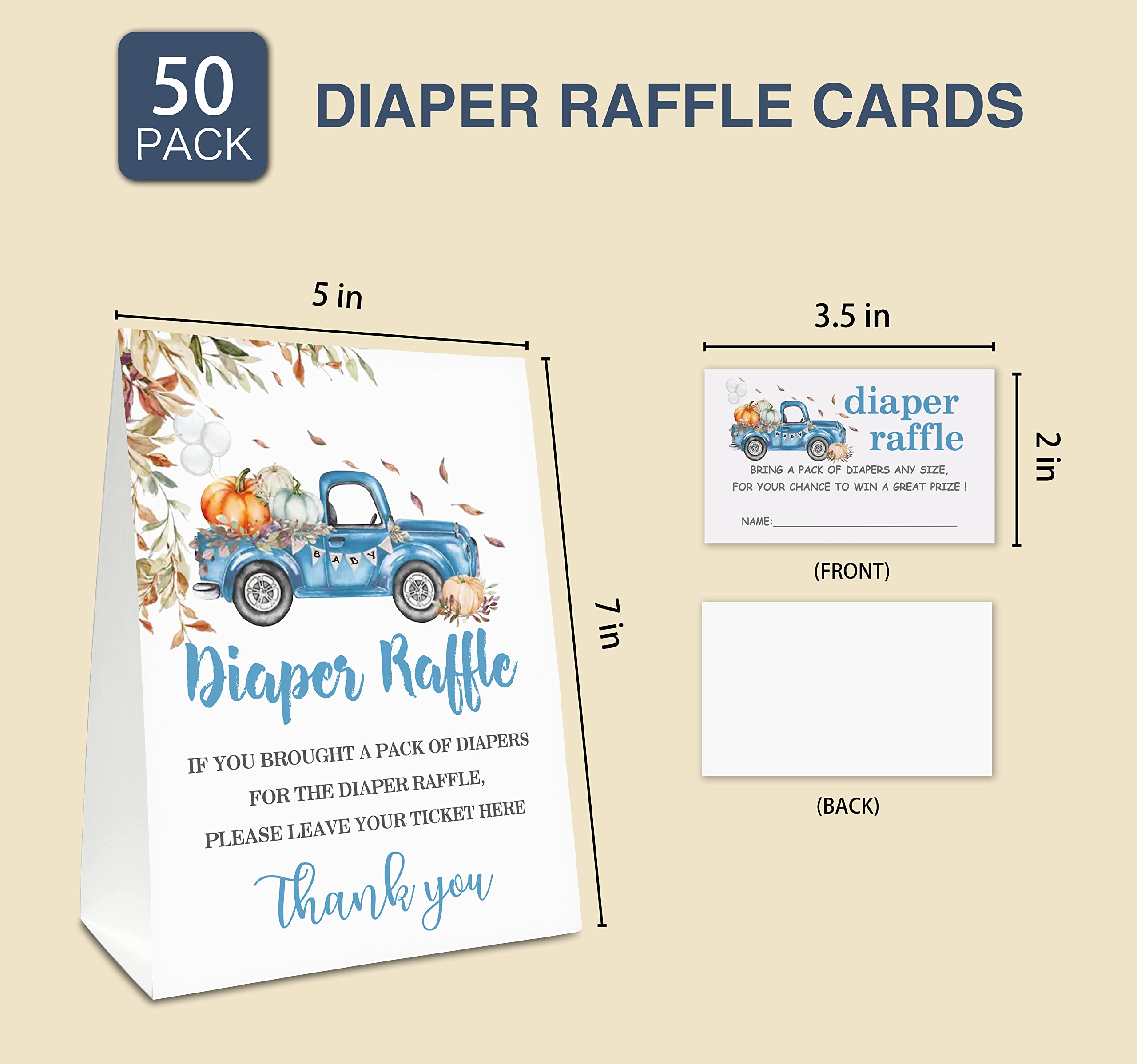 Yuansail Diaper Raffle Tickets For Baby Shower, Pumpkin Cart Themed Cards, Party Favors For Baby Showers Game Cards,1 Sign & 50 Cards Per Pack – (017-niaobu)