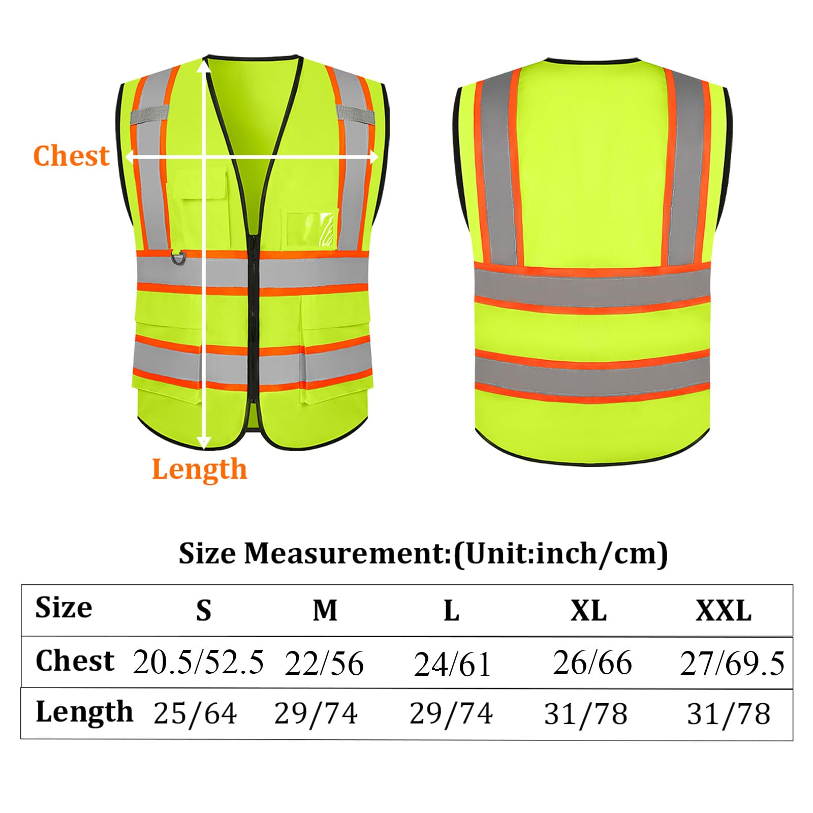 evershare High Visibility Security Vest Custom Logo with Reflective Strips, Class 2 Safety Vests with Zipper, Unisex Adult Construction Protective vest Personalization(Yellow,XXL,1 pack)