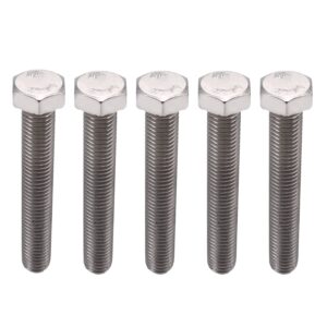 bettomshin 5pcs m12 x 80mm hex bolts, 304 stainless steel 1.75mm thread pitch fully threaded metric hex head screw bolts, hexagon screw bolt, hex tap bolts, silver (overall size 87.68x19x19mm)