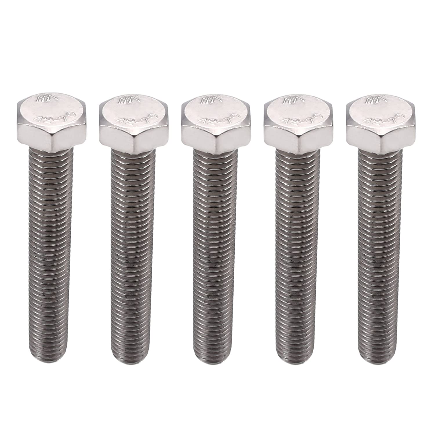 Bettomshin 5Pcs M12 x 80mm Hex Bolts, 304 Stainless Steel 1.75mm Thread Pitch Fully Threaded Metric Hex Head Screw Bolts, Hexagon Screw Bolt, Hex Tap Bolts, Silver (Overall Size 87.68x19x19mm)