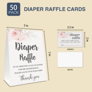 Diaper Raffle Tickets For Baby Shower, Floral Themed Cards, Party Favors For Baby Showers Game Cards,1 Sign & 50 Cards Per Pack – (018-niaobu)