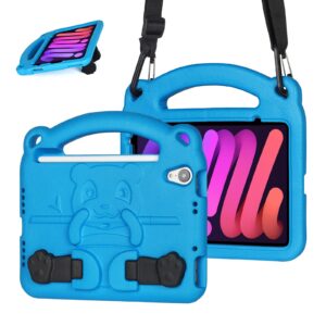 firevase kids case for ipad mini 6th generation (8.3 inch 2021), ipad mini 6 case for kids, eva shock proof light weight, with handle built-in bracket & shoulder strap (blue)