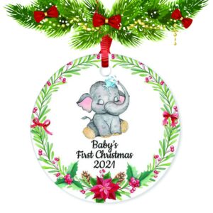 aroggeld baby first christmas ornament 2021 elephant baby 1st ceramic my personalized ornaments for boy girl newborn new parents multicolor 3x3