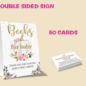 Yuansail Book Request For Baby Shower, Pumpkin Floral Themed baby cards books for,Party Favors For Baby Showers Game Cards, 1 Sign & 50 Cards Per Pack – (bb011-book)