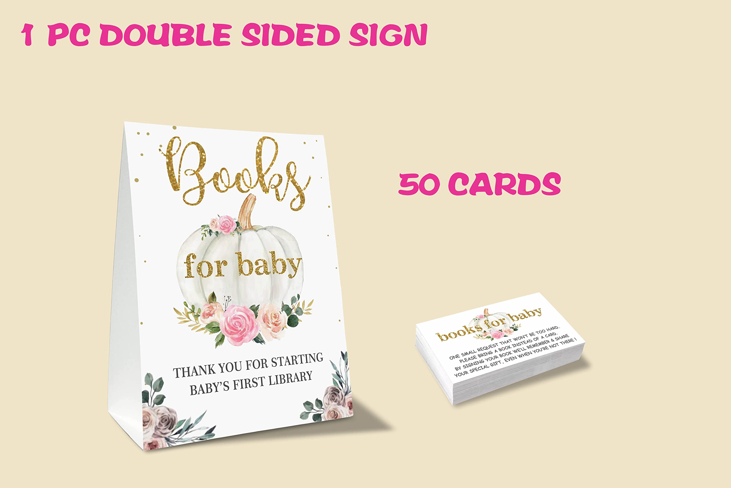 Yuansail Book Request For Baby Shower, Pumpkin Floral Themed baby cards books for,Party Favors For Baby Showers Game Cards, 1 Sign & 50 Cards Per Pack – (bb011-book)