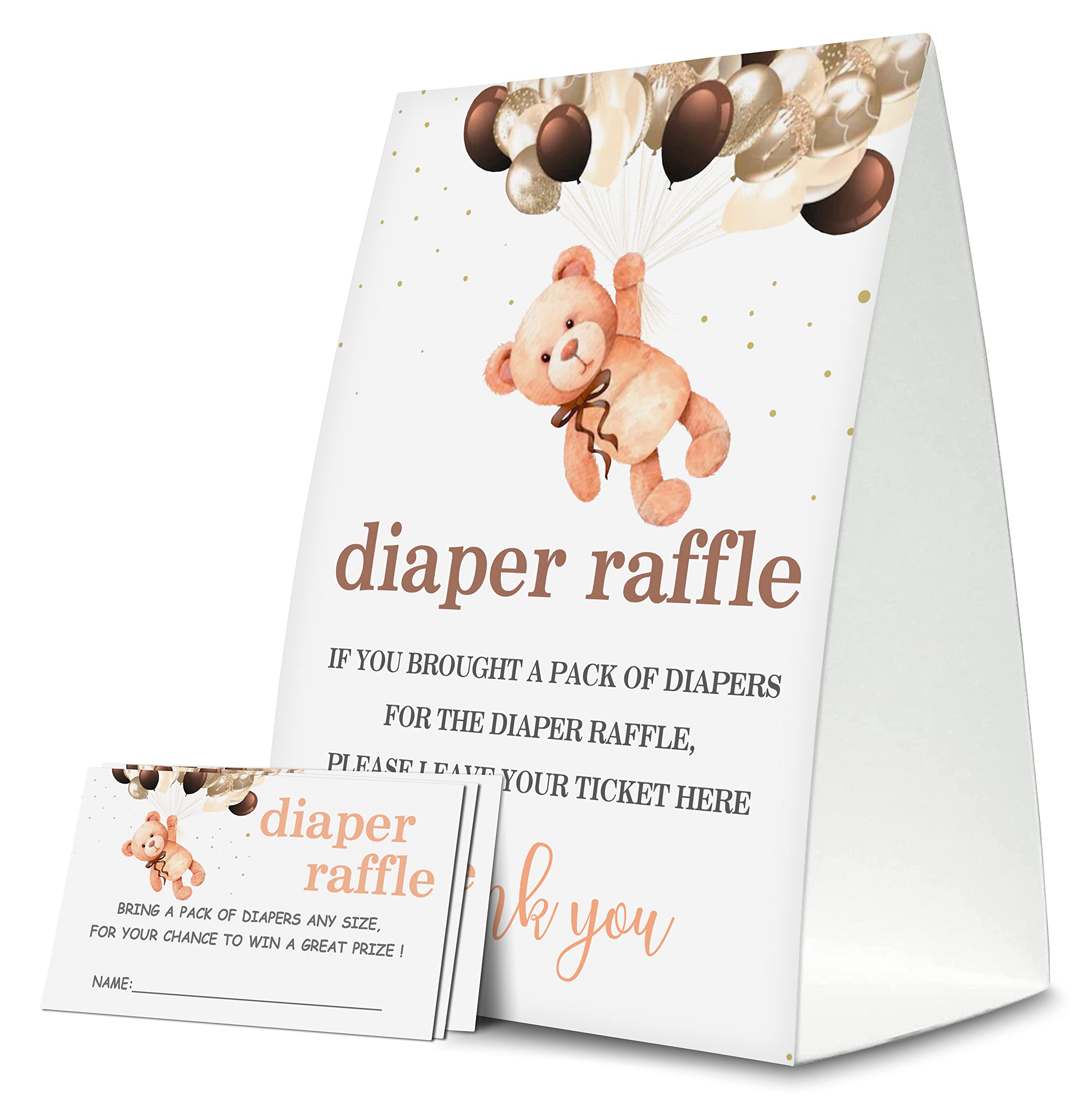 Diaper Raffle Tickets For Baby Shower, Little Bear balloon Themed Cards,Party Favors For Baby Showers Game Cards, 1 Sign & 50 Cards Per Pack – (012-niaobu)