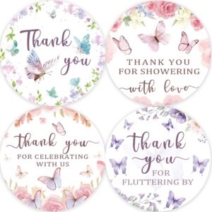 80 butterfly thank you stickers, thank you for fluttering by stickers, perfect for girls baby shower, wedding, bridal shower, birthday party favors (2 inch)