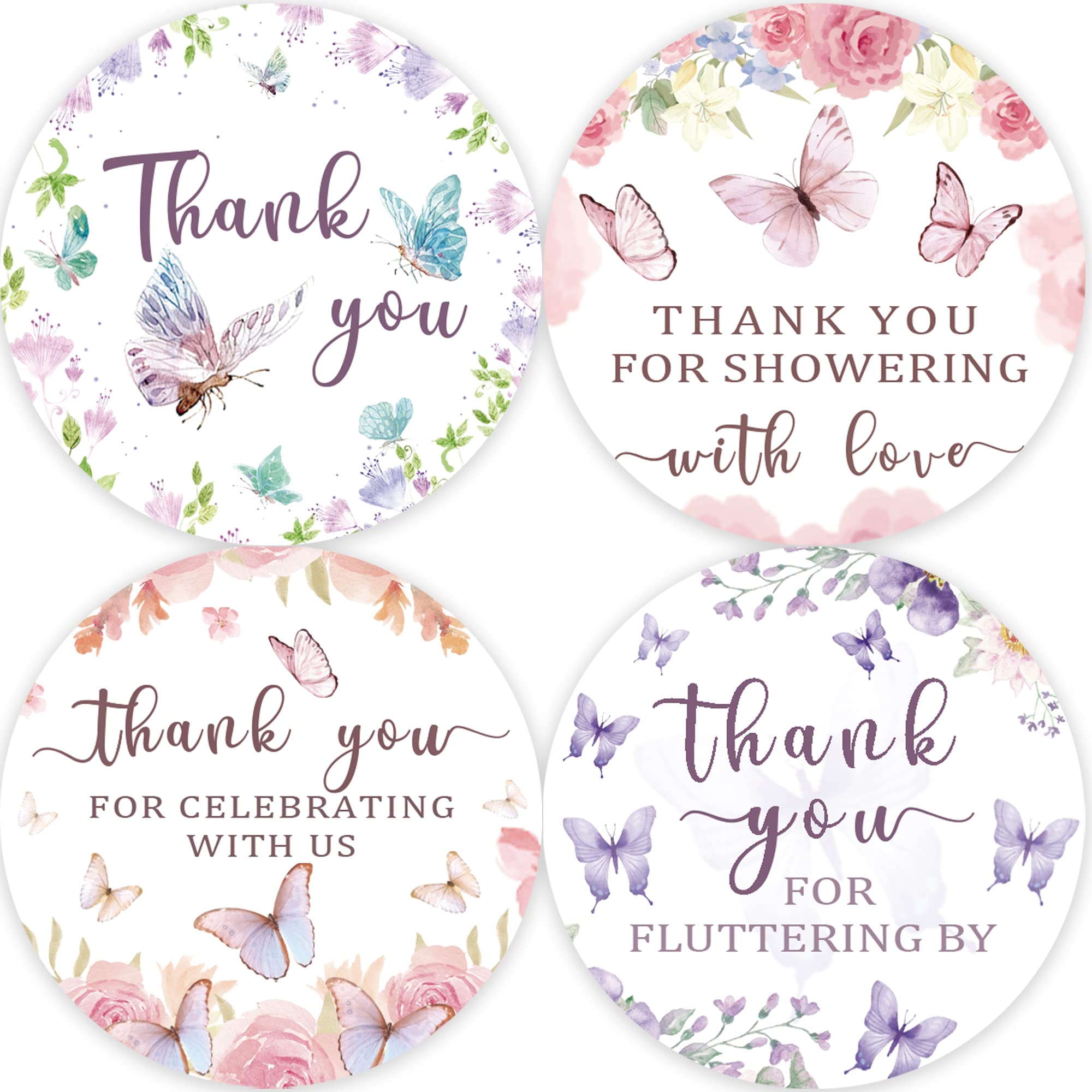 80 Butterfly Thank You Stickers, Thank You for Fluttering by Stickers, Perfect for Girls Baby Shower, Wedding, Bridal Shower, Birthday Party Favors (2 Inch)