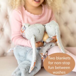 Yuppie Mommy Bonny & Bo Woodlands Bunny Handmade Lovey Security Blanket Gift Set of 2, Baby Boy or Girl — Soft Baby Blankets with Bunny Stuffed Animals with Pacifier Ties Lovies for Newborns or Babies