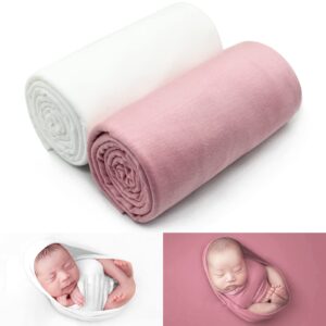 OWLOWLA Baby Photo Props Blanket Newborn Photography Shoot Soft Photography Wrap Blanket for Baby Boys Girls(Blush&Ivory)