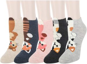 everything socks animal socks for women men girls teens and kids- 5 pack includes calico cat, fox, red panda, and chipmunk design- fun ankle socks for children & adults