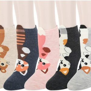 Everything Socks Animal Socks for Women men girls teens and kids- 5 Pack Includes Calico Cat, Fox, Red Panda, and Chipmunk Design- Fun ankle socks for Children & Adults