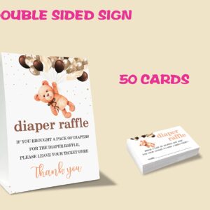 Diaper Raffle Tickets For Baby Shower, Little Bear balloon Themed Cards,Party Favors For Baby Showers Game Cards, 1 Sign & 50 Cards Per Pack – (012-niaobu)