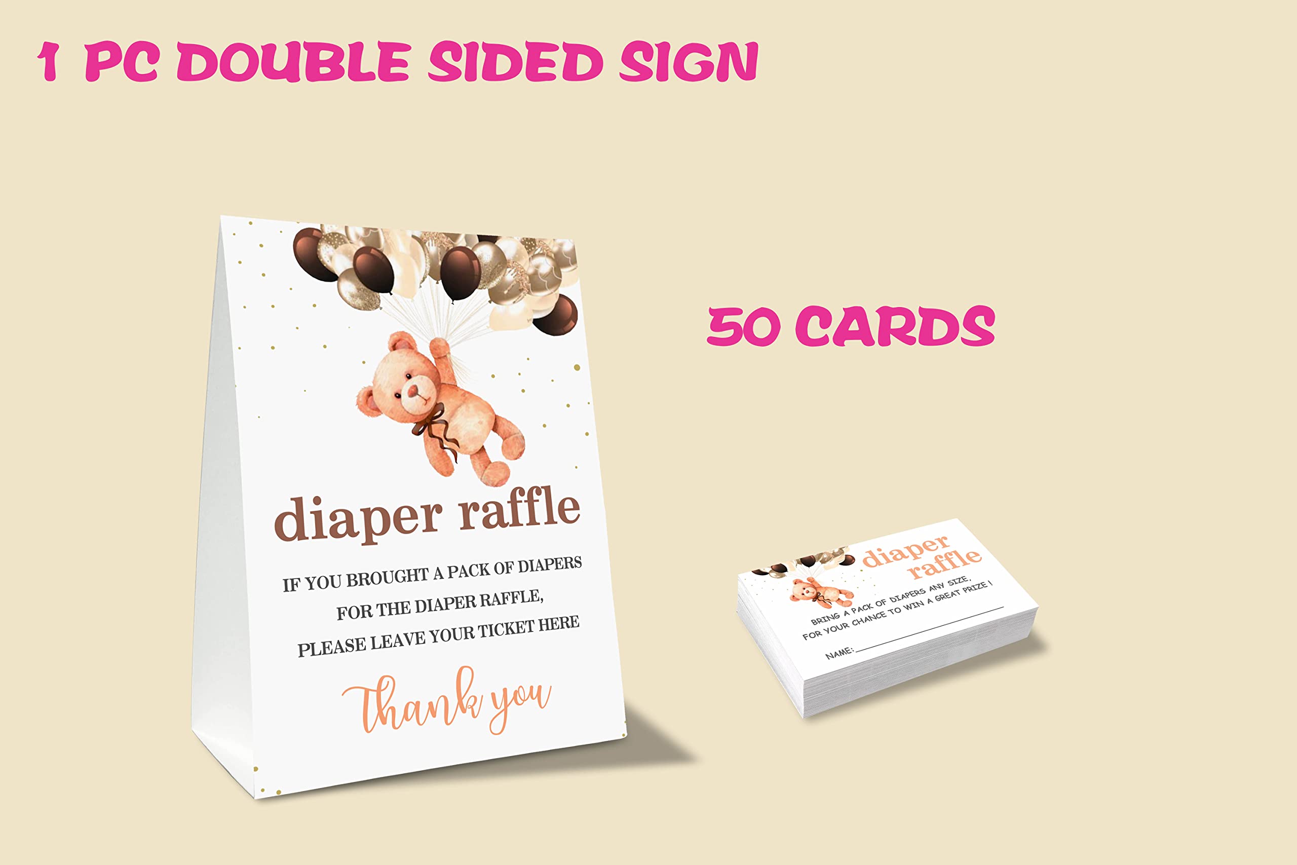 Diaper Raffle Tickets For Baby Shower, Little Bear balloon Themed Cards,Party Favors For Baby Showers Game Cards, 1 Sign & 50 Cards Per Pack – (012-niaobu)