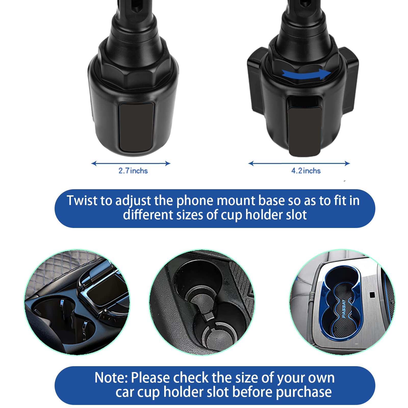 Lopnord Car Cup Phone Holder for Cars, Universal Cup Holder Phone Mount, Adjustable Cupholder Phone Holder Fit for iPhone Samsung Google and 4-7 inch Phone