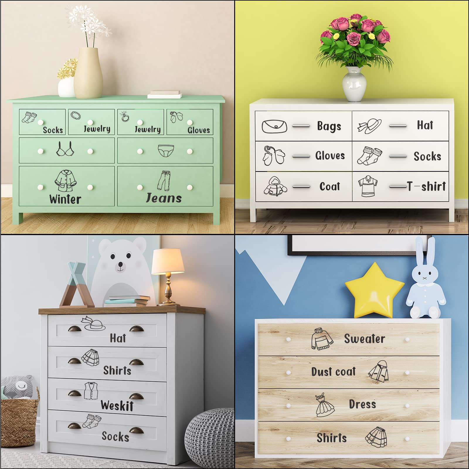 Spakon 9 Sheets Dresser Clothing Decals Dresser Labels Clothes Labels Dresser Decals Dresser Stickers Bedroom Wardrobe Drawer Stickers Removable Organizing Decal