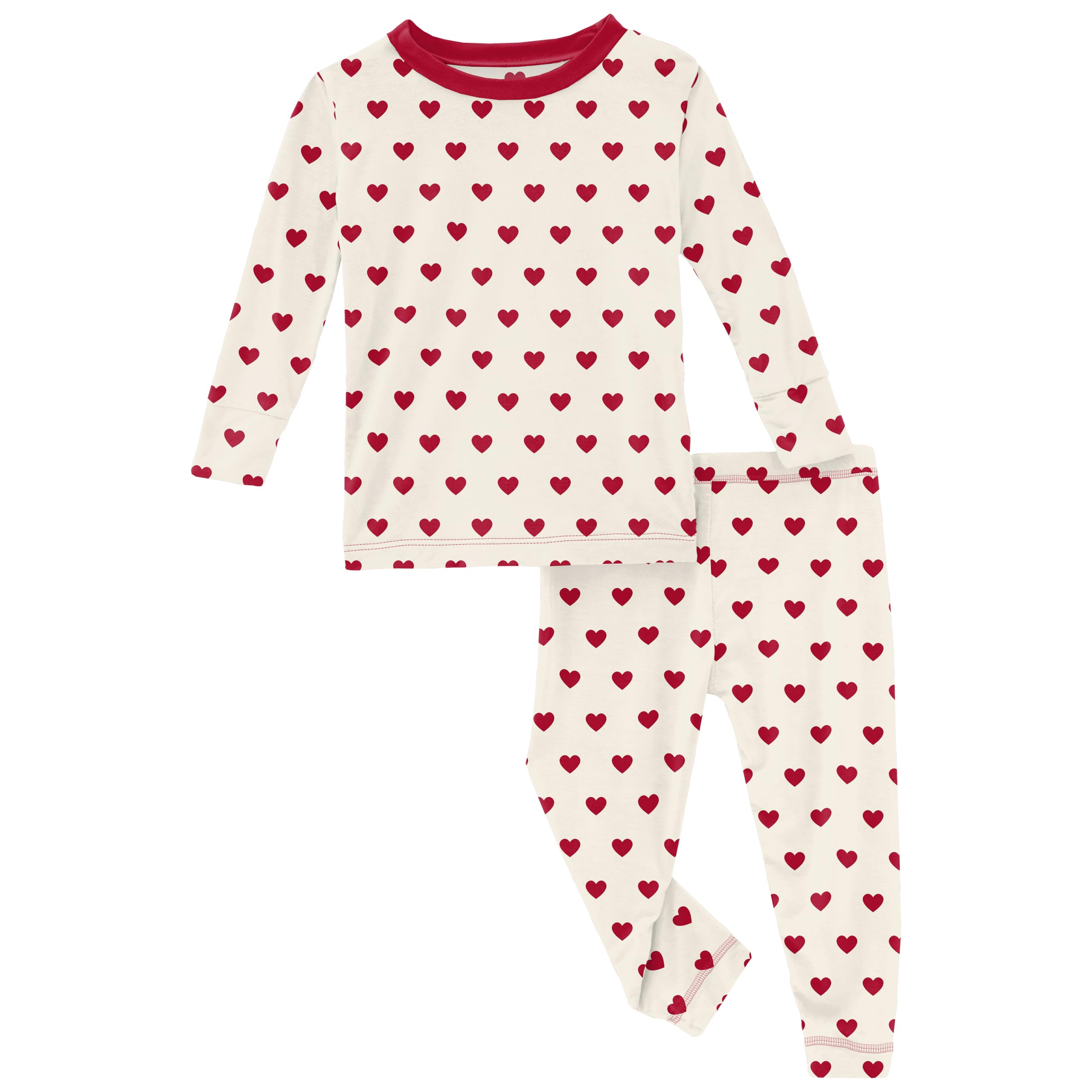 KicKee Full of Hearts Two Piece Pajamas Set, Long Sleeve, Long Pants, Snug Fit Pajamas (Natural Hearts - 12 Years)