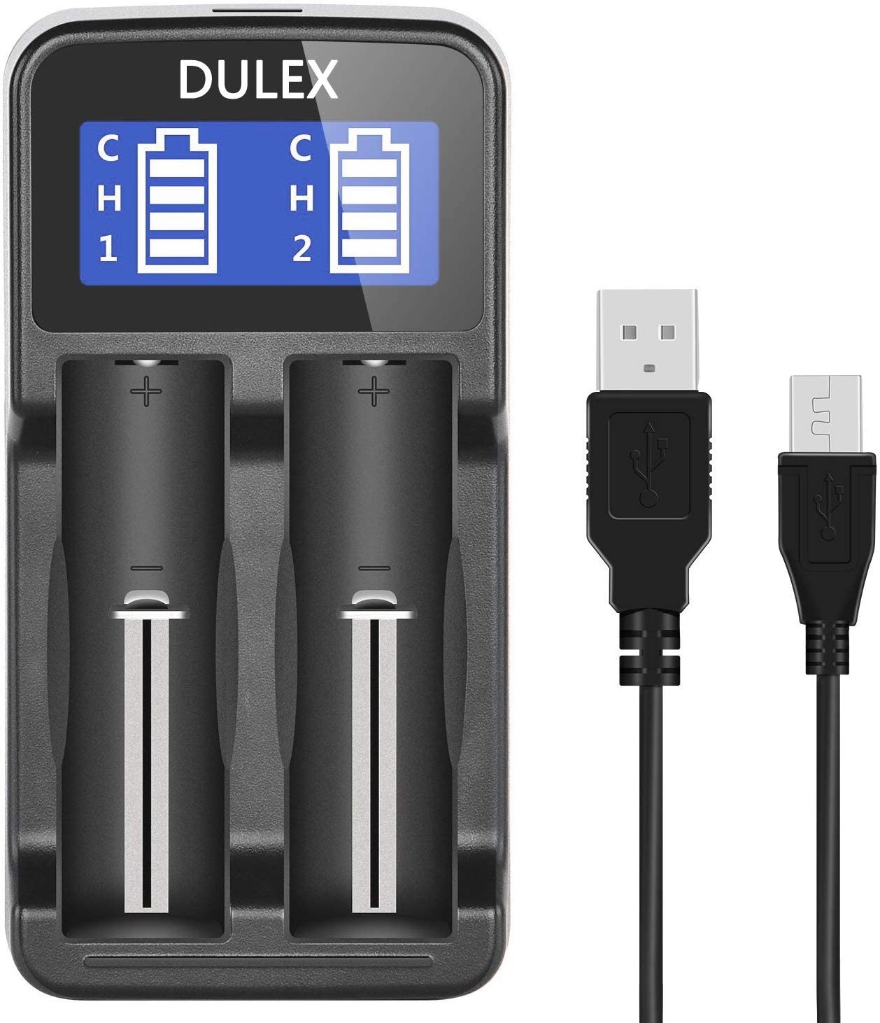 DULEX 3.7V Lithium ion Rechargeable Batteries Charger for LED Flashlights, Toys, Doorbells, Handheld Mini Fan, Headlamps and Other Household Devices.