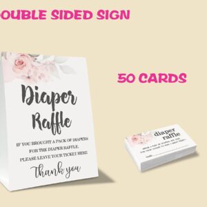 Diaper Raffle Tickets For Baby Shower, Floral Themed Cards, Party Favors For Baby Showers Game Cards,1 Sign & 50 Cards Per Pack – (018-niaobu)