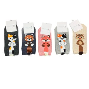 Everything Socks Animal Socks for Women men girls teens and kids- 5 Pack Includes Calico Cat, Fox, Red Panda, and Chipmunk Design- Fun ankle socks for Children & Adults