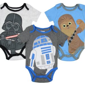 Star Wars Infant Baby Boys Darth Vader Chewbacca R2-D2 One Piece Pajama Romper 3 Pack (0-3m)