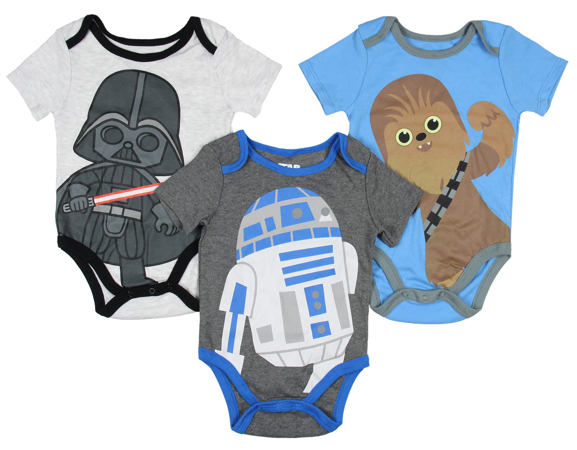 Star Wars Infant Baby Boys Darth Vader Chewbacca R2-D2 One Piece Pajama Romper 3 Pack (0-3m)