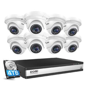 ZOSI 16CH 4K PoE Security Camera System, H.265+ 16 Channel 8MP NVR with 4TB HDD, 8pcs Wired 5MP Outdoor Indoor PoE IP Dome Cameras, Night Vision, Motion Alert, Remote Access, for 24/7 Recording