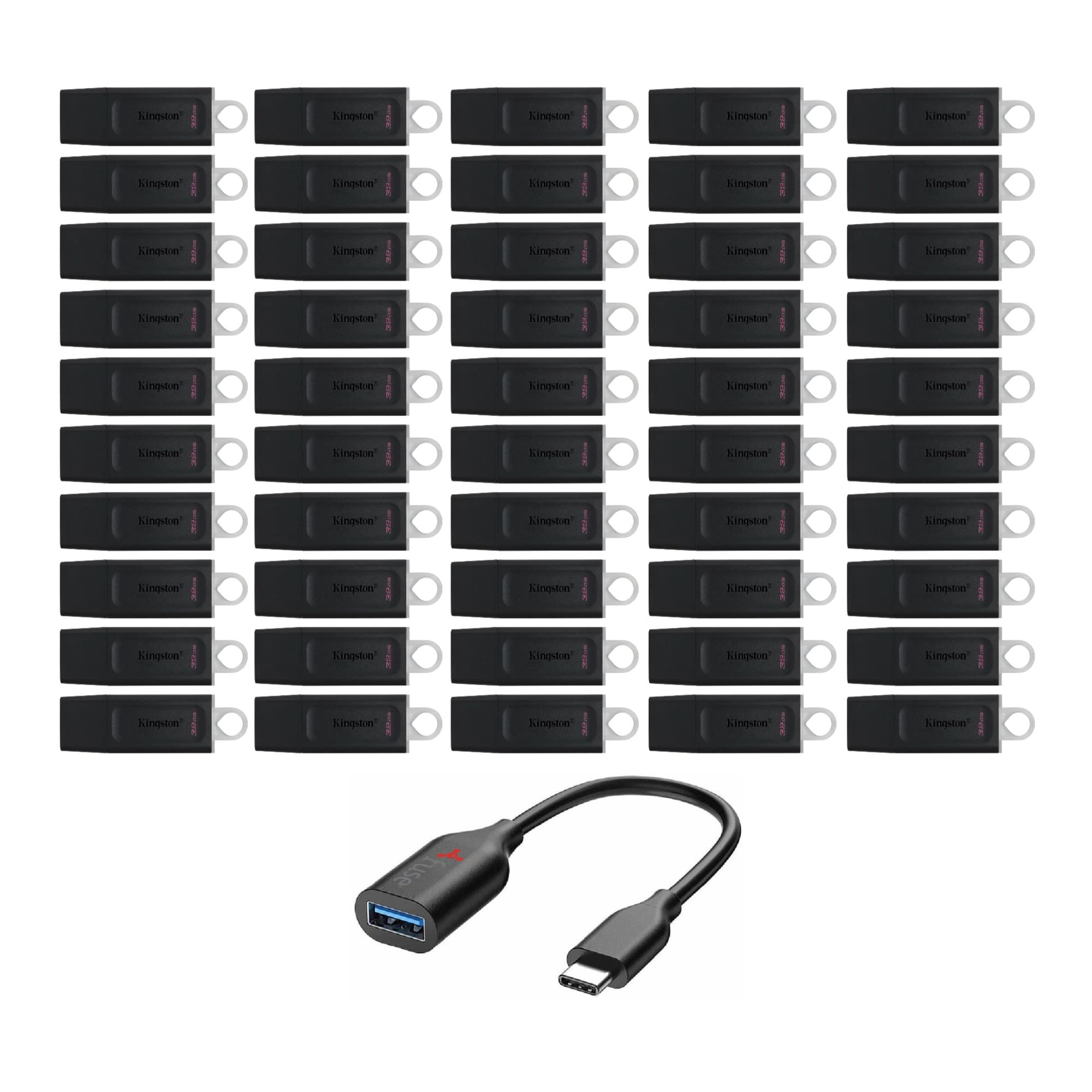 Kingston 32GB USB 3.2 DataTraveler Exodia Flash Drive (50-Pack) Bundle with USB-C Cable (51 Items)