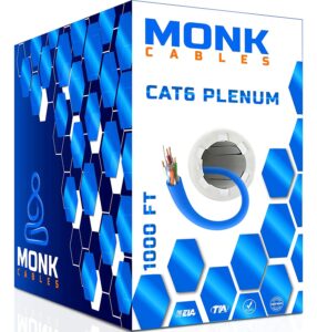 monk cables | cat6 plenum cable 1000ft | utp, 23awg, 550mhz | dsx-8000 certified | most certified cable of the whole market (blue)