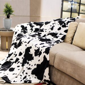 cow print blanket soft fleece flannel lightweight cozy baby blankets warm black and white cow throw blanket baby seat couch bed cow bedding baby boys girls toddler infant newborn 40x50 inch