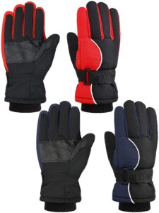 2 pairs kids winter ski gloves, waterproof windproof warm gloves cold winter gloves unisex warm gloves for boy girl skiing (black, red,4-6 years)