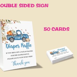 Yuansail Diaper Raffle Tickets For Baby Shower, Pumpkin Cart Themed Cards, Party Favors For Baby Showers Game Cards,1 Sign & 50 Cards Per Pack – (017-niaobu)