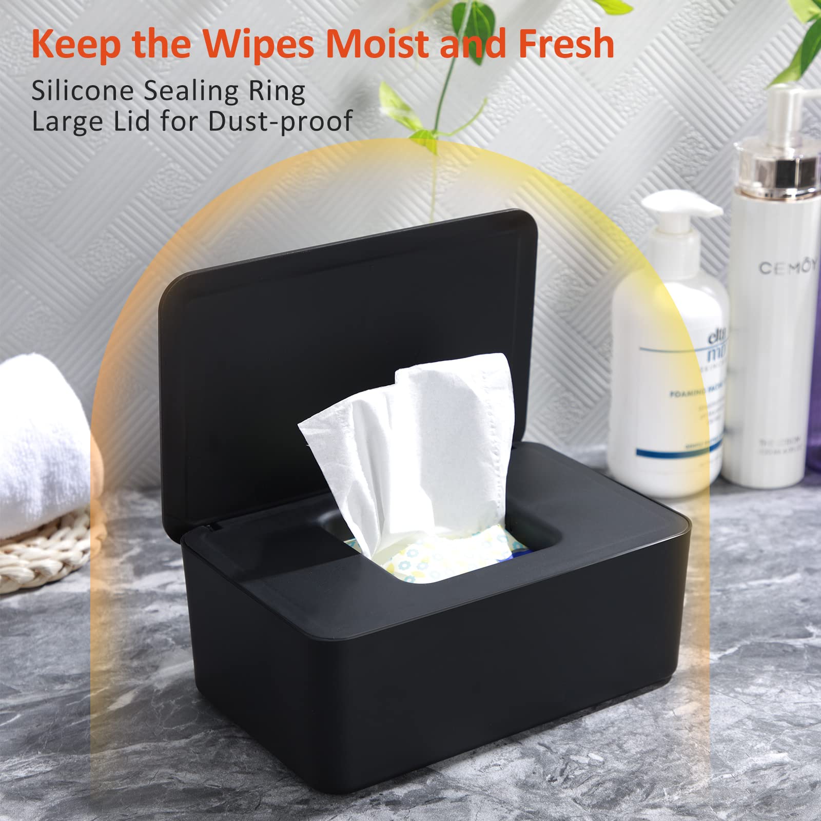 4 Pieces Baby Wipes Dispenser Wipe Container Keep Wipes Moist Baby Wipe Holder Easy Open Wet Tissue Storage Non-Slip Box Case for Bathroom Baby Nursery (Black, White, Gray)