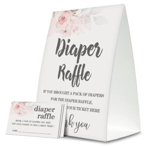 Diaper Raffle Tickets For Baby Shower, Floral Themed Cards, Party Favors For Baby Showers Game Cards,1 Sign & 50 Cards Per Pack – (018-niaobu)