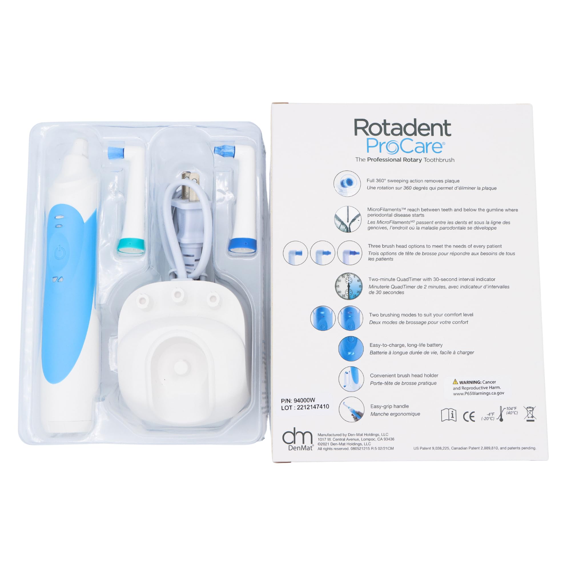 ROTADENT PROCARE Professional Rotary Toothbrush with Dock Charger, 2 Brush Heads Included and 1 Year Warranty