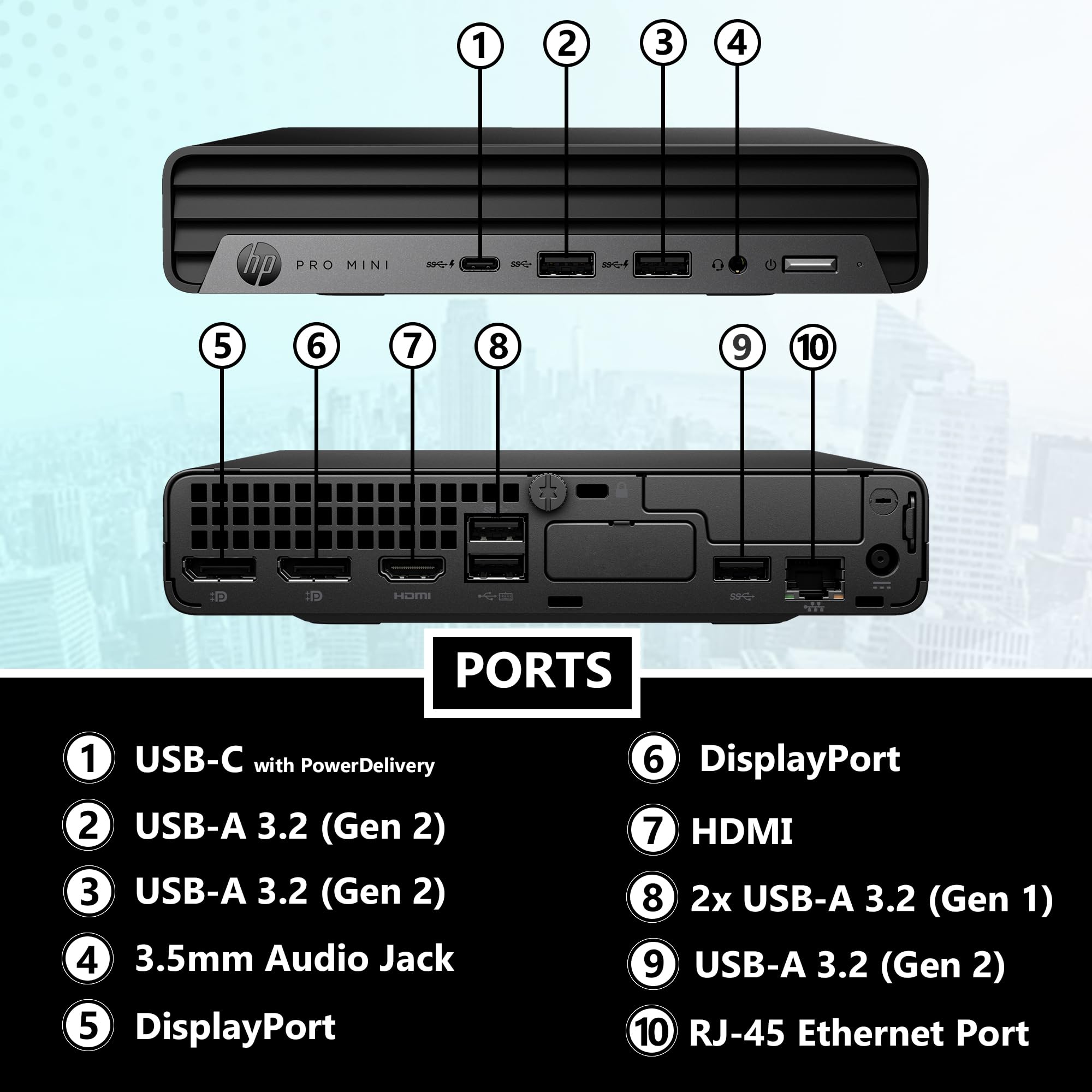 HP Pro Mini 400 G9 Business Desktop Intel 14 Core i5-13600T, (Beats Intel i7-12700T), 16GB RAM, 256GB NVMe, WiFi 6 + BT, RJ-45, 2X DP Port, HDMI, Wired Keyboard & Mouse, Win 11 Pro