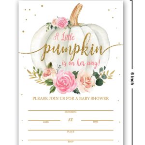 Pumpkin Floral Baby Shower Invitation Set, Books For Baby, Thank You, Diaper Raffle, Fill In Invites Cards,Each Design 25 Cards & Envelopes (Total 100 Cards) – (b011-taozhuang)