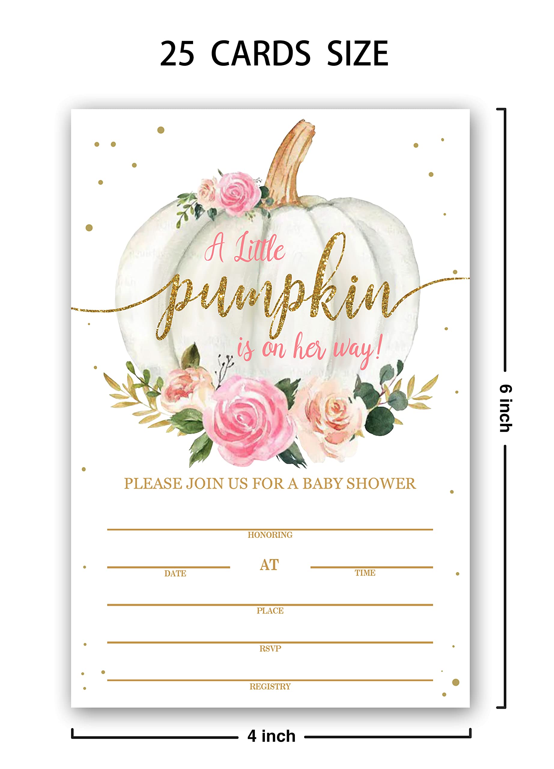 Pumpkin Floral Baby Shower Invitation Set, Books For Baby, Thank You, Diaper Raffle, Fill In Invites Cards,Each Design 25 Cards & Envelopes (Total 100 Cards) – (b011-taozhuang)