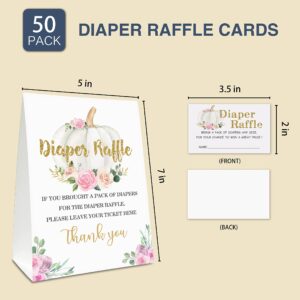 Yuansail Diaper Raffle Tickets For Baby Shower, Pumpkin Floral Themed Cards, Party Favors For Baby Showers Game Cards, 1 Sign & 50 Cards Per Pack – (011-niaobu)