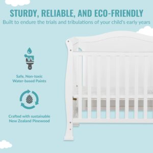 Dream On Me Addison Full Panel 4-in-1 Convertible Mini Crib in White, JPMA Certified Baby Crib, Non-Toxic Finish, New Zealand Pinewood, Low to Floor Design