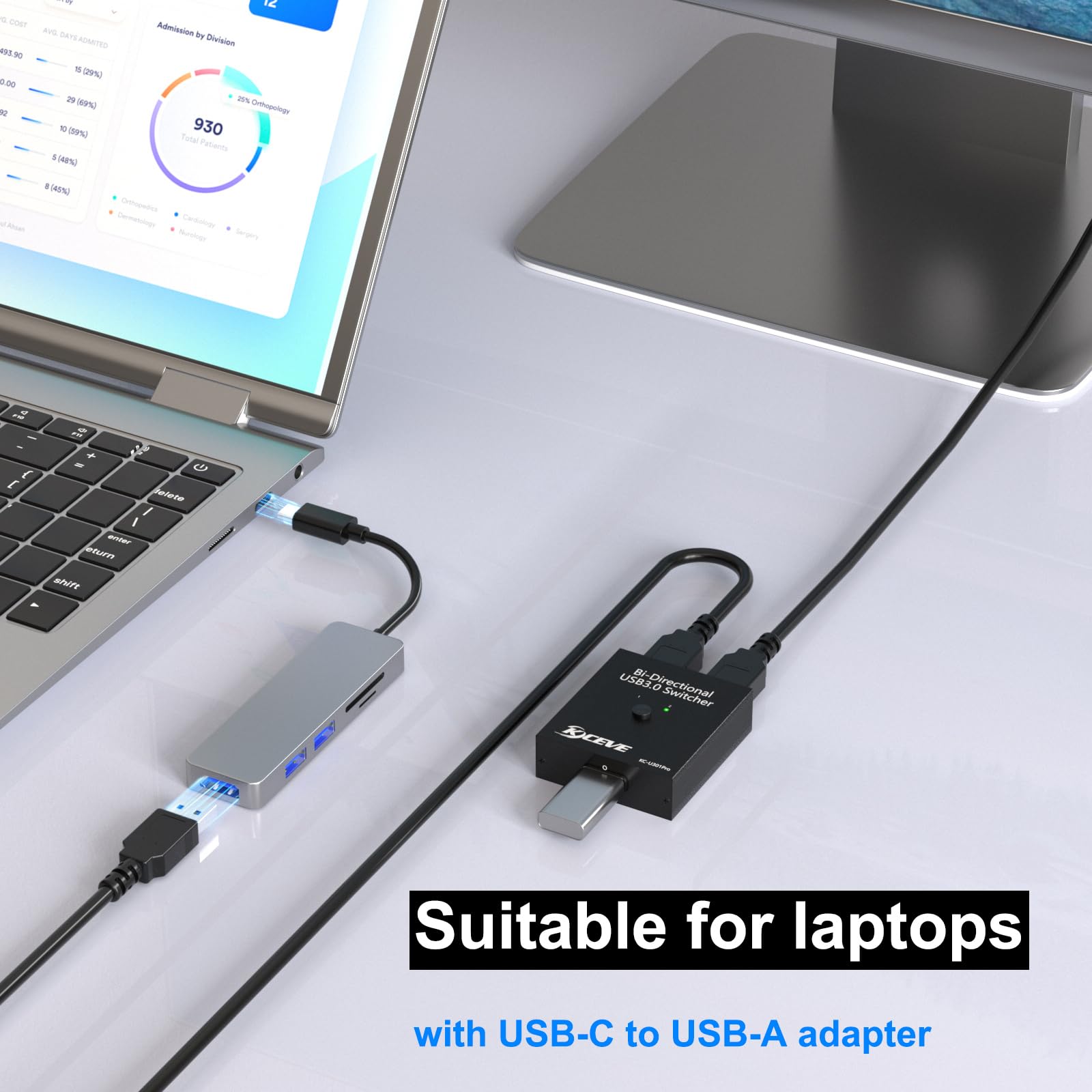 USB 3.0 Switch Selector, Bi-Directional USB Switch 2 in 1 Out / 1 in 2 Out, MLEEDA USB Switcher for 2 Computers Share Keyboard Mouse Scanner Printer